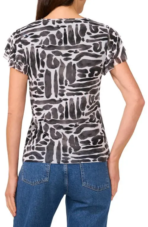 Vince Camuto Geo Print Mesh Top