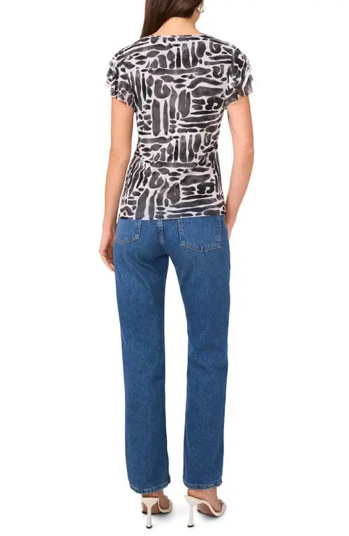 Vince Camuto Geo Print Mesh Top