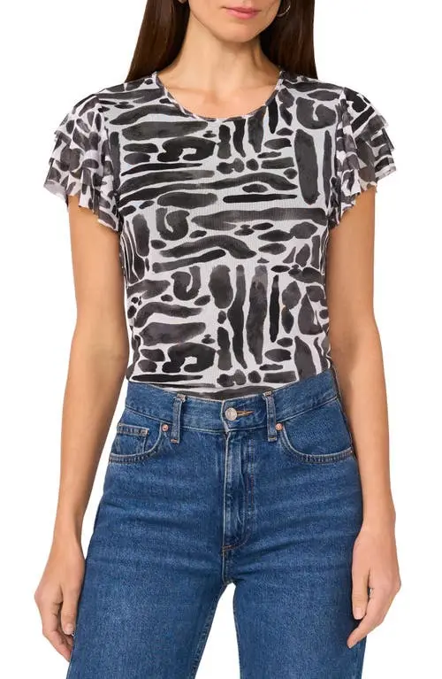 Vince Camuto Geo Print Mesh Top - Lucent White