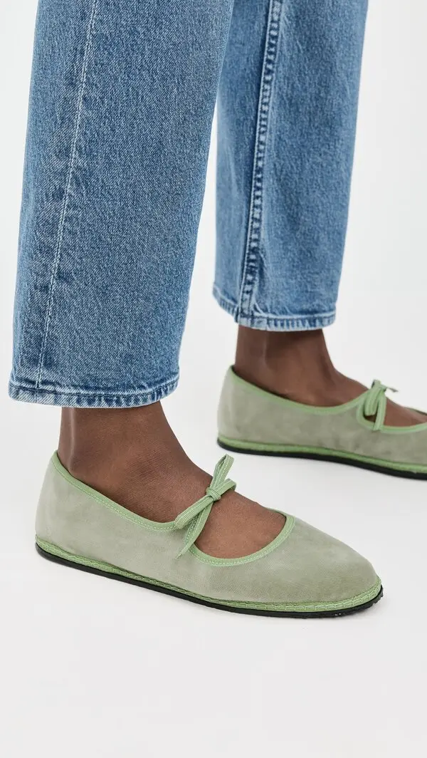 VIBI VENEZIA Velvet Mary Jane Brigitte Flats - Salvia