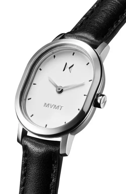 MVMT Carmel Oval Leather Strap Watch - Black