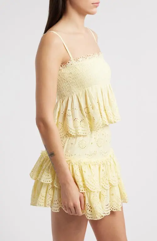 LoveShackFancy Condie Smocked Scalloped Camisole - Citron