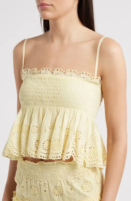 LoveShackFancy Condie Smocked Scalloped Camisole - Citron