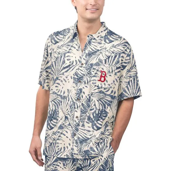 MARGARITAVILLE Boston Red Sox Monstera Print Party Button-up Shirt - Navy