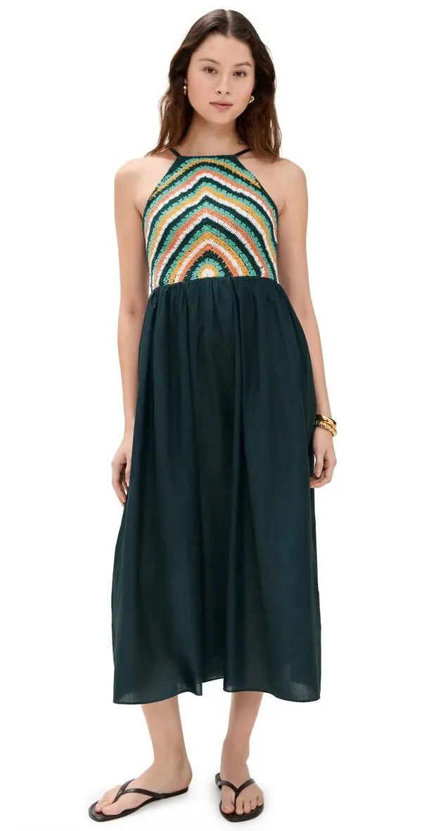 green crochet midi dress PERIDOT GREEN CROCHET KNIT MIDI DRESS