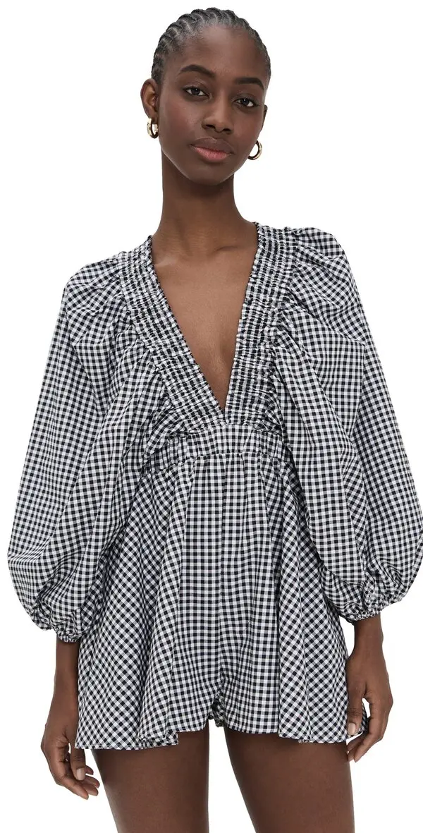 Sundress Alicia Gingham Romper - Gingham Black
