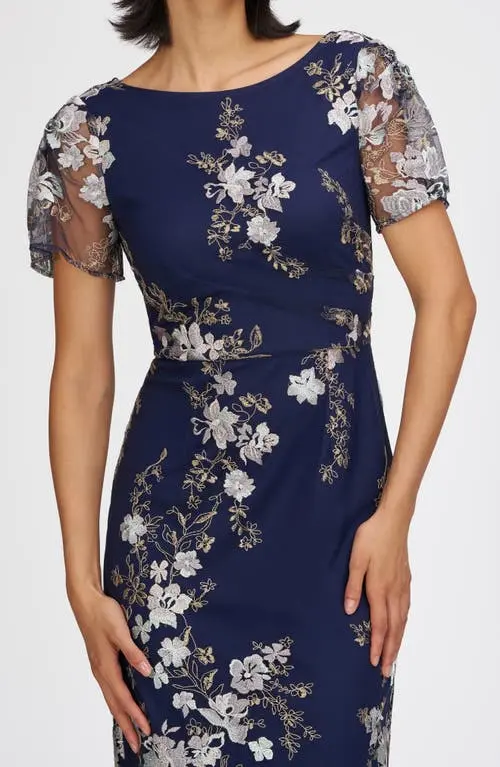 Js Collections Esmerelda Embroidered Cocktail Midi Dress In Navy - 60% Off  | Editorialist