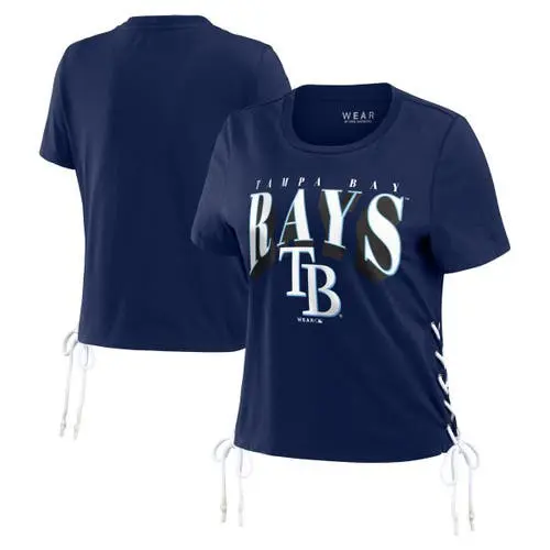 WEAR BY ERIN ANDREWS Tampa Bay Rays Graphic Lace-up Cropped T-shirt - Navy
