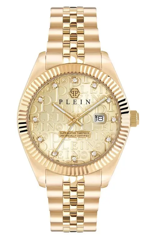 Philipp Plein Date Superlative Crystal Bracelet Watch - Ip Yellow Gold