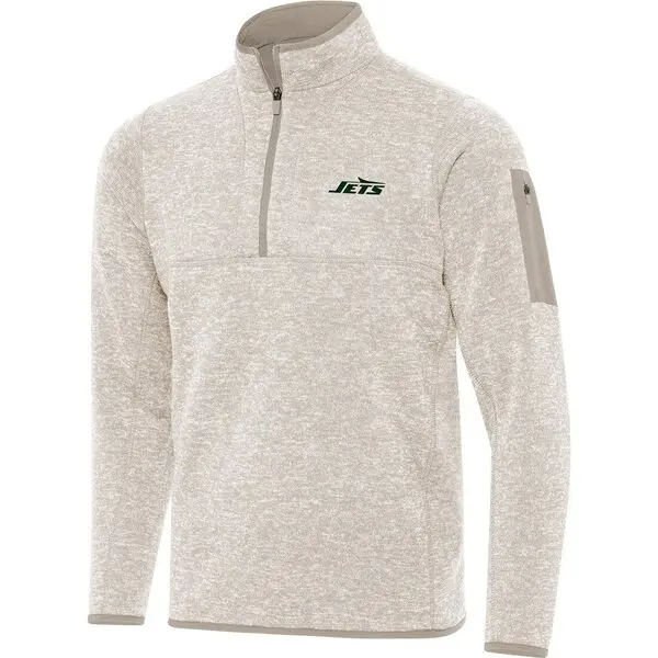 ANTIGUA New York Jets Fortune Quarter-zip Pullover Jacket - Oatmeal