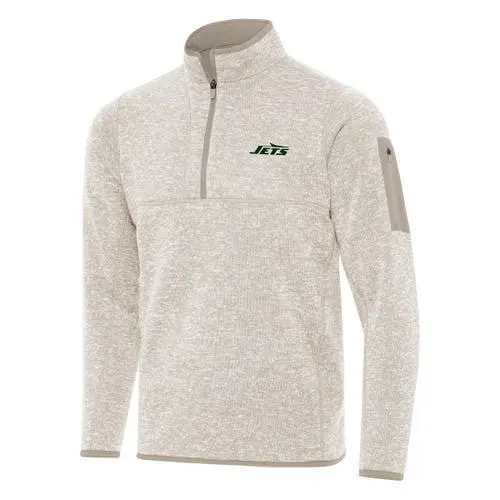 ANTIGUA New York Jets Fortune Quarter-zip Pullover Jacket - Oatmeal