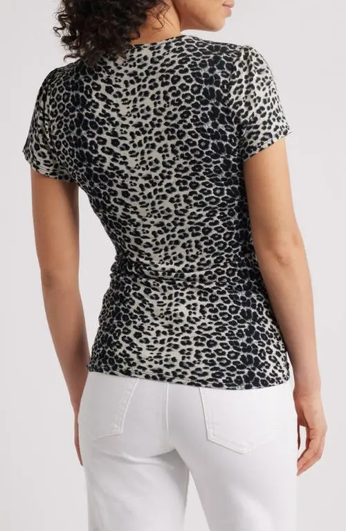 Loveappella Leopard Print Faux Wrap Top
