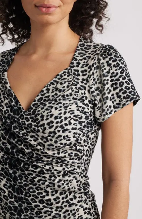 Loveappella Leopard Print Faux Wrap Top