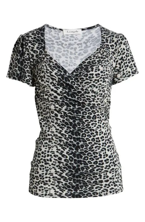Loveappella Leopard Print Faux Wrap Top