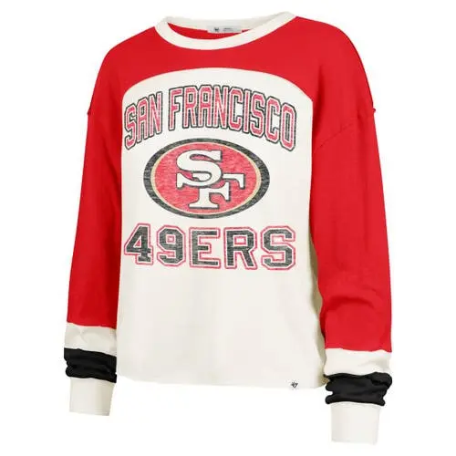 '47 47 San Francisco 49ers Double Header Curve Raglan Long Sleeve Crop Top