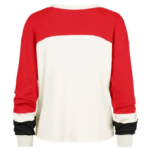 '47 47 San Francisco 49ers Double Header Curve Raglan Long Sleeve Crop Top