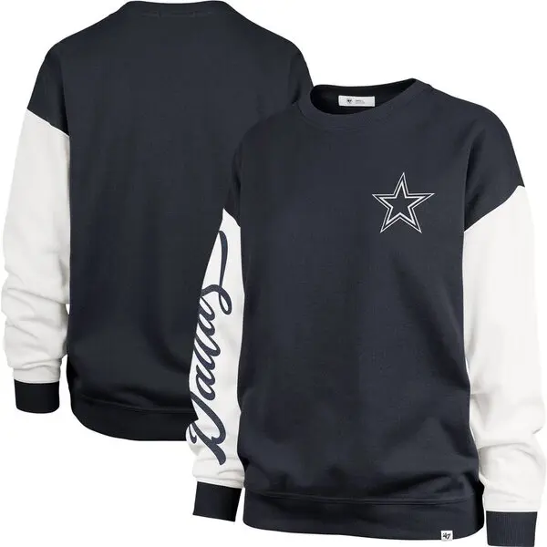 '47 Blue Dallas Cowboys Double Header Rise Andie Pullover Sweatshirt - Navy