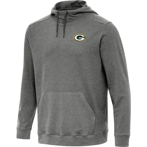 ANTIGUA Green Bay Packers Cloud Pullover Hoodie - Heather Black