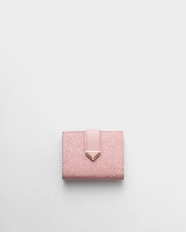 Prada Small Saffiano And Smooth Leather Wallet - Peach