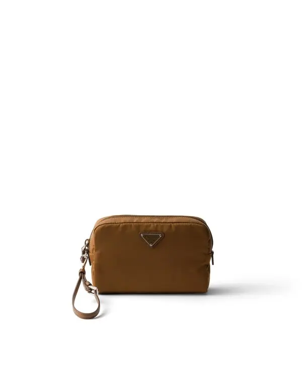 Prada Re-nylon Pouch With Leather Wristlet - Brown
