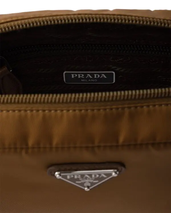 Prada Re-nylon Pouch With Leather Wristlet - Brown
