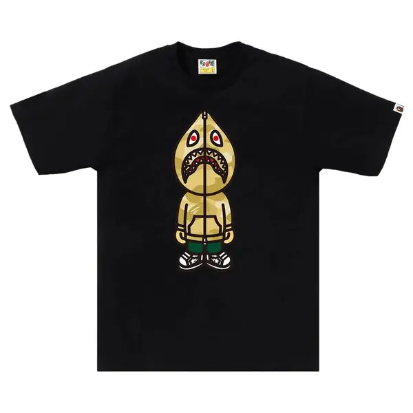 A BATHING APE Color Camo Classic Milo Shark Tee /yellow - Black