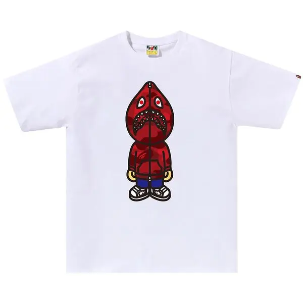A BATHING APE Color Camo Classic Milo Shark Tee /red - White