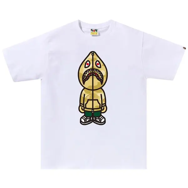 A BATHING APE Color Camo Classic Milo Shark Tee /yellow - White