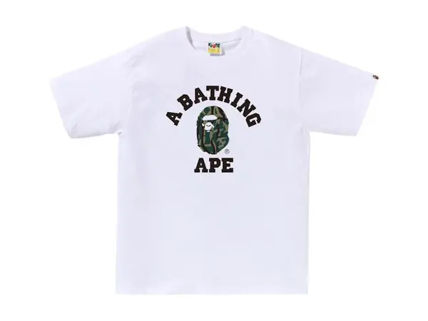 A BATHING APE Trial Camo College Tee Shirt - White/green