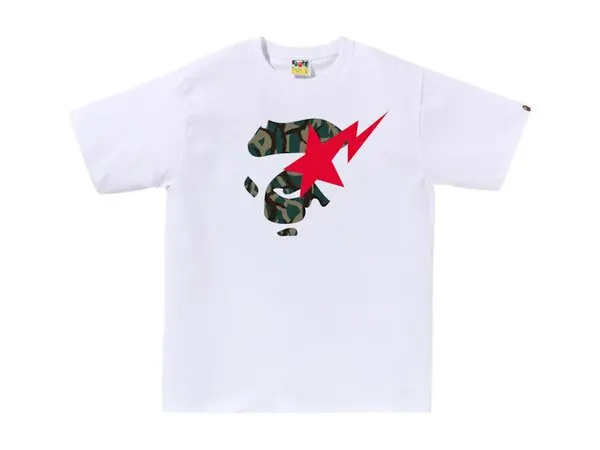 A BATHING APE Trial Camo Ape Face Sta Tee Shirt - White/green
