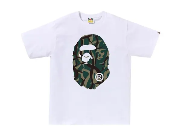 A BATHING APE Trial Camo Big Ape Head Tee Shirt - White/green