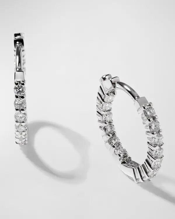 Roberto Coin 18k Gold Diamond Huggie Hoop Earrings - White Gold
