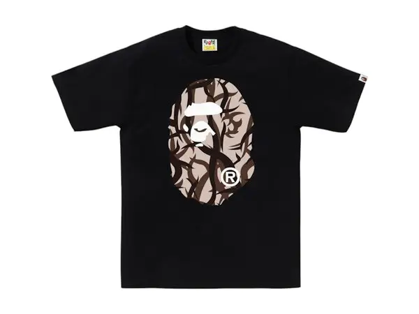 A BATHING APE Trial Camo Big Ape Head Tee Shirt - Black/beige