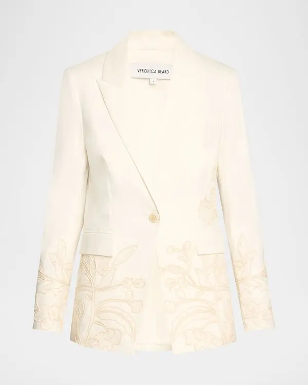 Veronica Beard Embroidered Linen Dickey Jacket - Off White