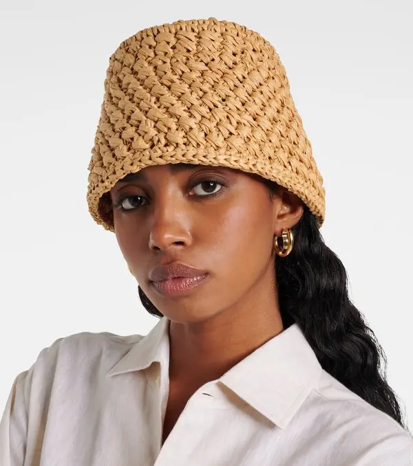 Loro Piana Jasmine Raffia Bucket Hat - Beige
