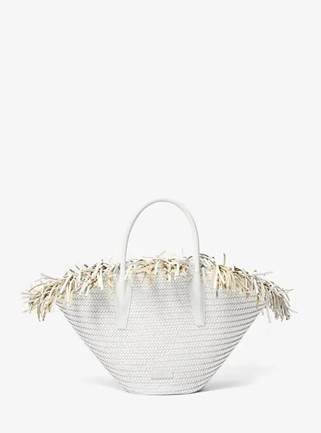 Michael Kors Sardinia Large Hand-woven Leather Basket Tote Bag - White