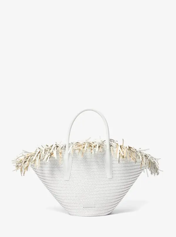 Michael Kors Sardinia Large Hand-woven Leather Basket Tote Bag - White