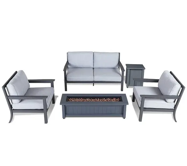 REAL FLAME Ortun 4-seat Patio Furniture Set Wit Fire Table - One-color