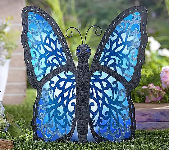 GARDEN MEADOW 15.55 In Lighted Dark Grey Metal Butterfly G Arden Meadow - One-color