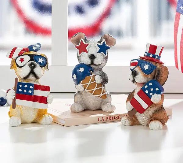 GLITZHOME S/ 4.5' Patriotic American Resin D Ogs Table Decor - One-color