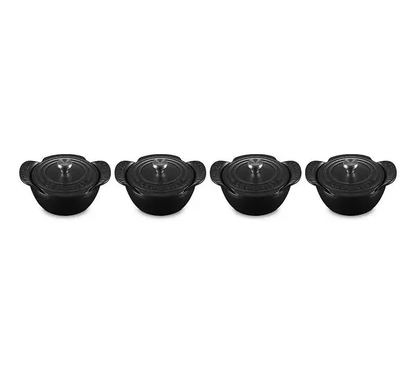 LE CREUSET Set Of 4 Mini Round Cocotte 1/3 Qt Matte Black Ss Knob - One-color