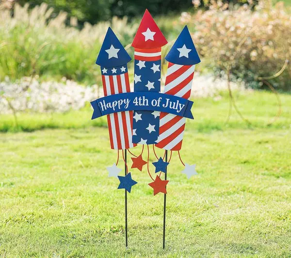 GLITZHOME 30' Patriotic Usa Americana Firecrack Er Garden Stake - One-color