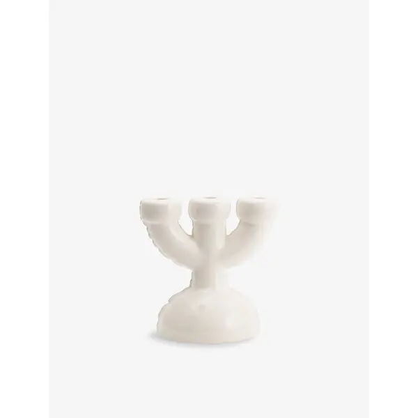 HOME STUDYO Eric Ceramic Candelabra 22cm - Bone White Gloss