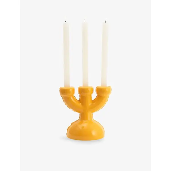 HOME STUDYO Eric Ceramic Candelabra 22cm - Yolk Yellow Gloss