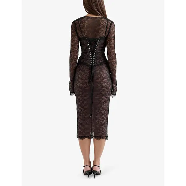 House Of Cb Gaia Corset Lace Midi Dress In Black