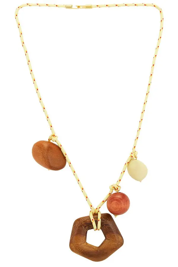 Timeless Pearly Wooden Charms Necklace - Yellow