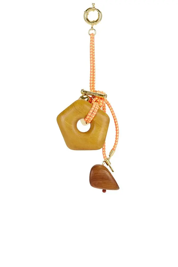 Timeless Pearly Wood & Gold Charms Keychain - Brown