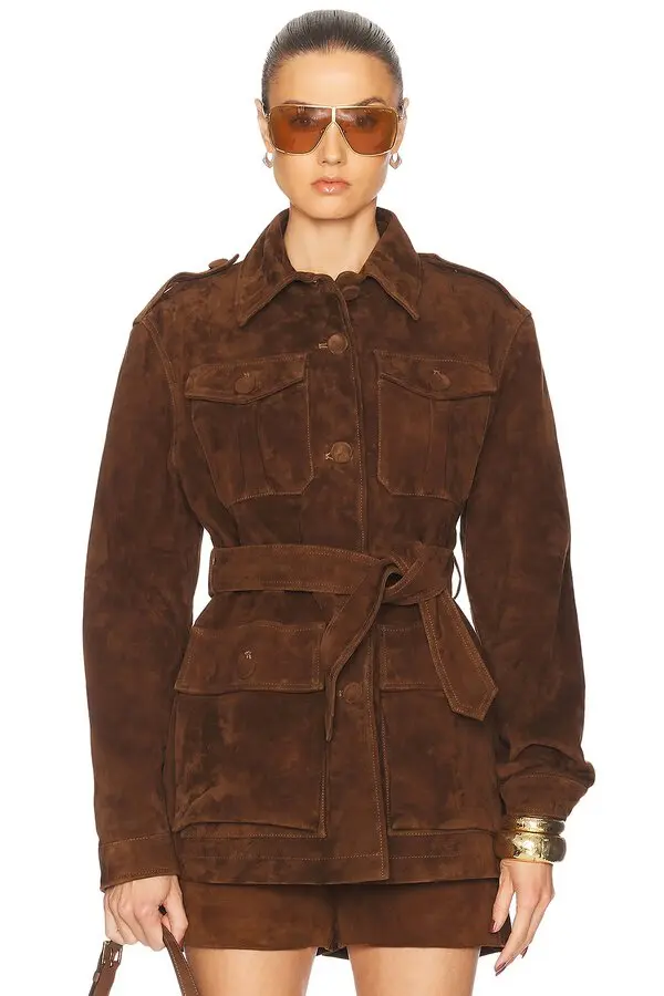 AEXAE Leather Suede Mid Jacket - Suede Honey Brown
