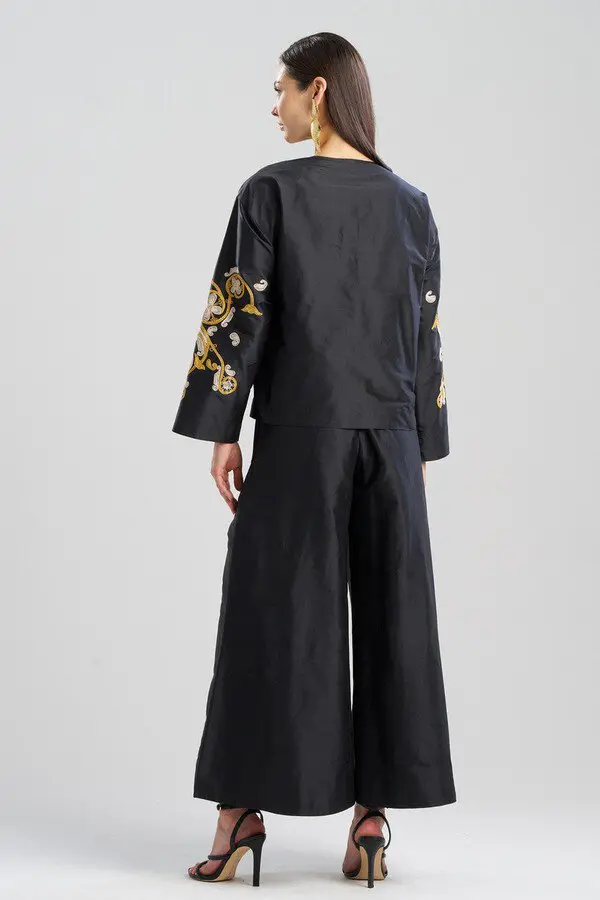 Natori Silk Dupioni Embroidered Crop Jacket