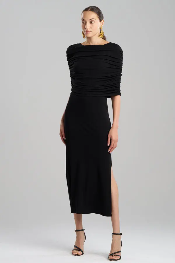 Natori Matte Jersey Rouched Shoulder Dress